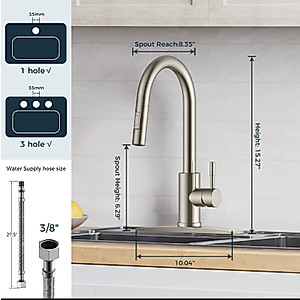 FORIOUS Kitchen Faucets, Brushed Nickel Kitchen Faucet with Pull Down Sprayer, Kitchen Sink Faucet Stainless Steel, High Arc Gooseneck Classic Faucet for Kitchen Sink, Bar, Farmhouse, Laundry