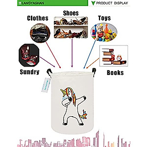 LANGYASHAN Laundry Basket Canvas Fabric Collapsible Organizer Baskets for Storage Bin Toy Bins Gift Baskets Bedroom Clothes Children Nursery Hamper (Danceing Unicorn)