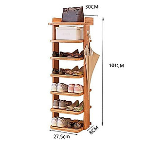 POPOILL Vertical Wooden Shoe Rack Behind Door Shoes Storage Shelf Space Saving Shoe Organizer Rack Home Hallway Furniture Shoe Cabinet (Color : Black)