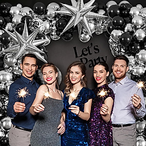 Black and Silver Balloons Garland Arch Kit with Metallic Sliver and Black Balloons for Birthday Wedding Graduation Bridal Shower Anniversary Graduation Party Decorations