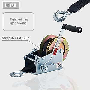 OPENROAD Boat Winch 3200lbs Hand Winch, with 32ft Black Strap and 2 Speed switchable, for Boat Trailer Towing Winch