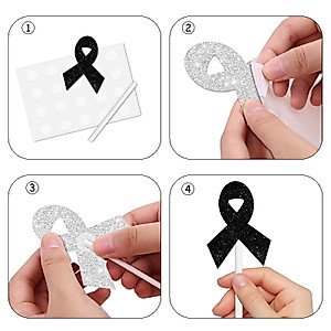 18pcs Black Glitter Dessert Cupcake Topper Cancer Chemo Free Survivor Warrior Theme Decor Supplies Breast Cancer Breast Care Awareness Birthday Party Decoration