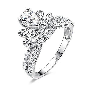 MDFUN S925 Sterling Silver Princess Crown Wedding Band Engagement Ring Crown Promise Eternity Ring for Women Size 5