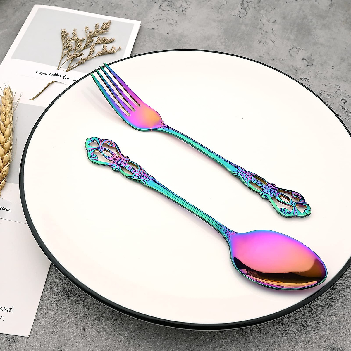 Jankng 6pcs Basic Rainbow Fork, Royal Stainless Steel Dinner Fork With Royal Handle, Metal Forks Set For Eating Salad Fish, Mirror Finish