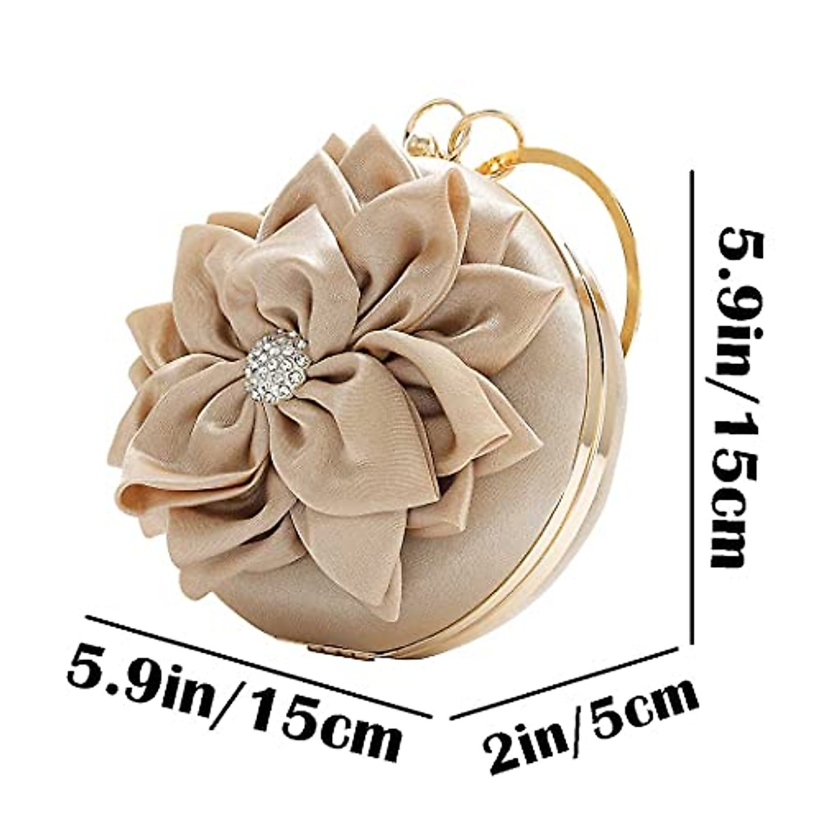 Yokawe Women Evening Bag Satin Flower Clutch Purse Wedding Party Prom Handbag (Champagne)