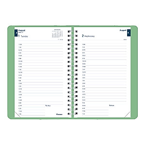 Blueline Essential Academic Daily/Monthly Planner, August 2023 to July 2024, Twin-Wire Binding, Soft Vicuana Cover, 8" x 5", Mint Green (CA201F.03-24)