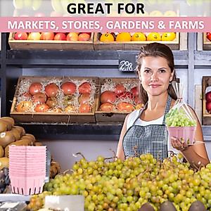 300 Pcs Pulp Fiber Basket Set, 100 Pcs Berry Basket Small Strawberry Vented Fiber Basket 100 Pcs Clear Packaging Bags 100 Pcs Tie Strips for Kitchen Market Fruit Vegetable Produce Storage (Pint Pink)