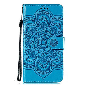 LEMAXELERS for Redmi Note 9 Case Flip Premium Wallet Phone Case PU Leather Mandala Embossed Shockproof Cover with Kickstand Card Holder Cover for Xiaomi Redmi Note 9 / Redmi 10X 4G Mandala Blue LD