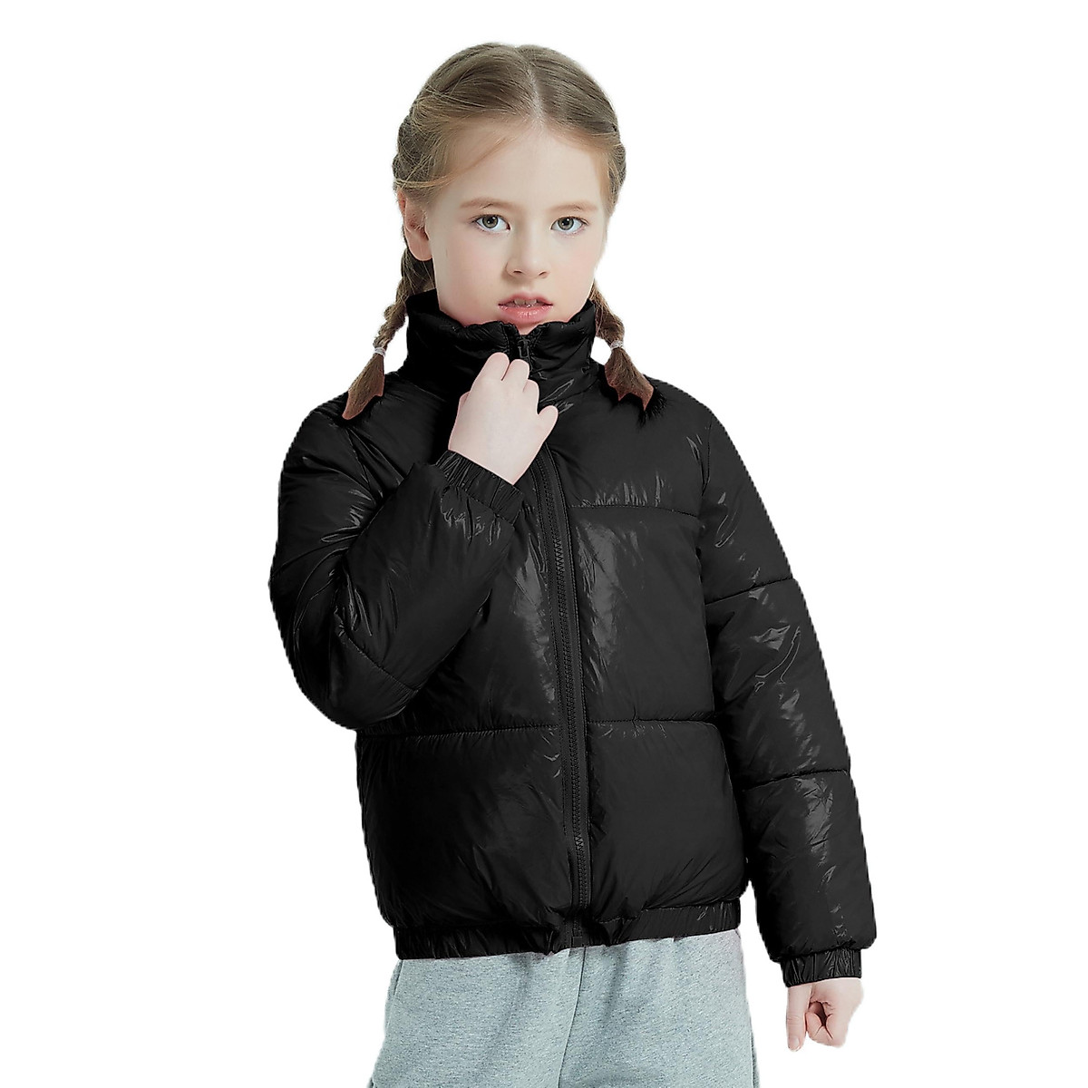 AMEBELLE Toddler Baby Girl Boy Unisex Warm Stand Collar Lightweight Zip Up Down Jacket Coats(1672-Black-6/7Y)