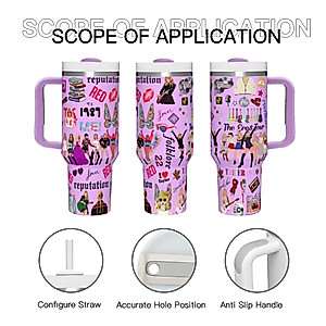 GIRERUAO 40 oz Stainless Steel Insulated Tumbler with Handle, Lid, and Straw, Includes 3 Straw Lids and 2 Letter Charms, Perfect for Water, Coffee, Iced Tea, Great Gift for Women (Purple)