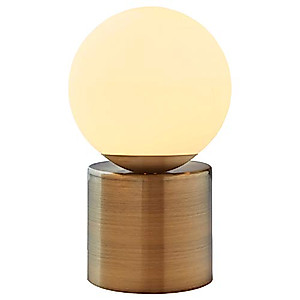 Amazon Brand – Rivet Modern Glass Globe Living Room Table Desk Lamp With LED Light Bulb - 7 x 10 Inches, Brass Finish