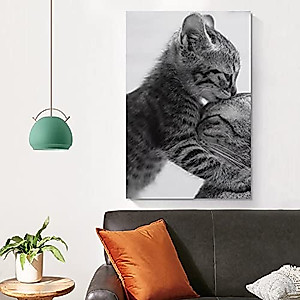 Family Cat Poster, Black & White Art Cat Decor, Animal Posters & Prints, Cute Art Wall Decor, Modern Home Wall Art Living Room Bedroom Kids Room Canvas Art Poster & Wall Art 12x18 Inch (Unframed)