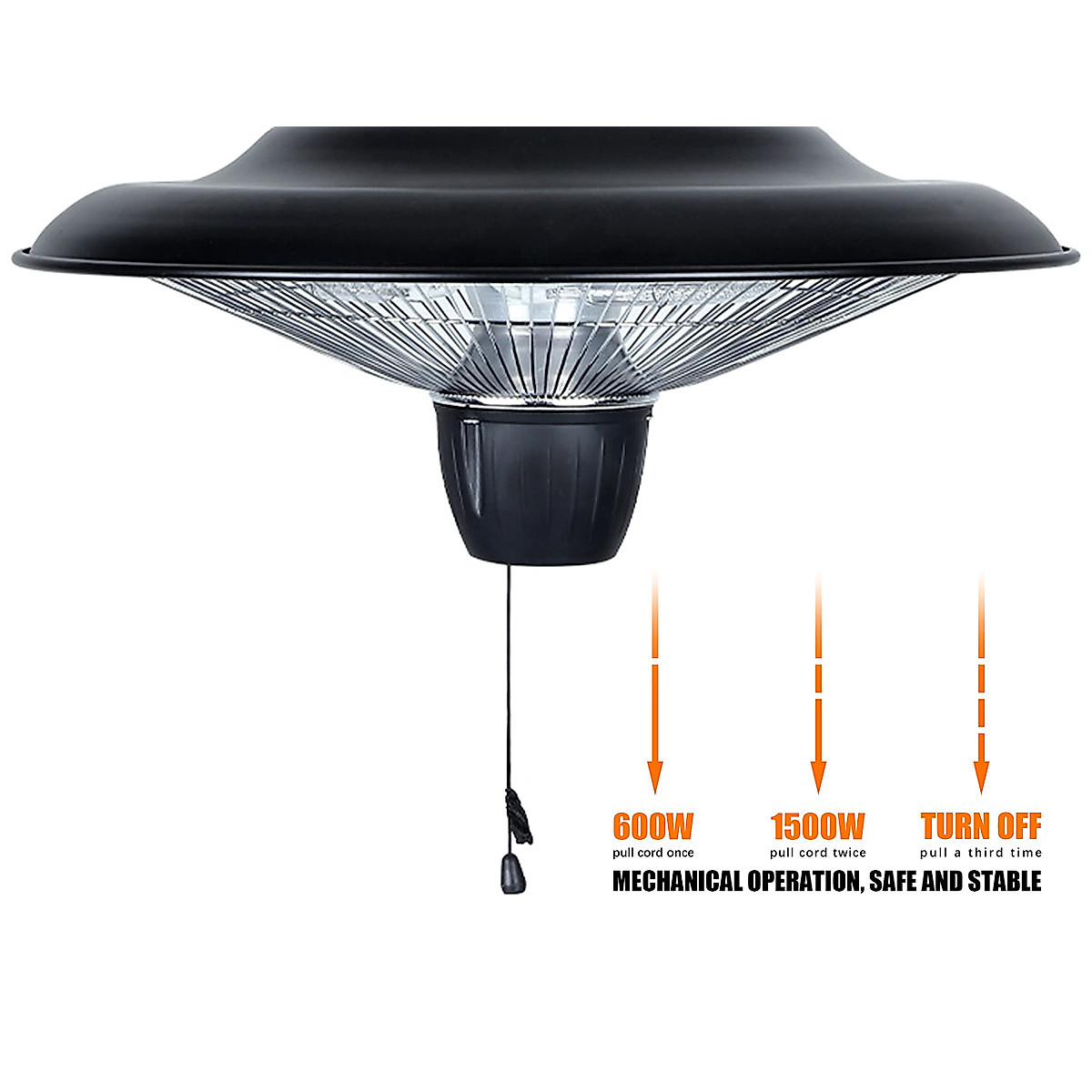 Outdoor Heater, 1500W Hanging Patio heaters, Ceiling Mounted Heater for Balcony, Halogen Heaters for Courtyard, 3S Fast Heating, IP24 Waterproof, Rated 2 Power Levels, for Outdoor, Great Room, Garage.