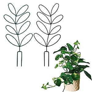 2Pack Indoor Plant Trellis Metal Wire Garden Trellis ，Small Climbing Leaf Shape Trellis for Garden Potted Plant Houseplant(Blackish Green)