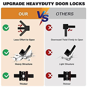 Probrico 4 Pack| Square Passage Levers Matt Black Hall and Closet Door Handles, Heavy Duty Interior Keyless Non-Locking Levers, Rectangular Handle for Right/Left Handed Doors