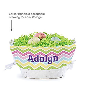 Personalized Easter Egg Basket For Her with Handle and Custom Name | Chevron Easter Basket Liners | White Basket | Woven Easter Baskets for Kids | Customized Easter Basket | Gift for Easter