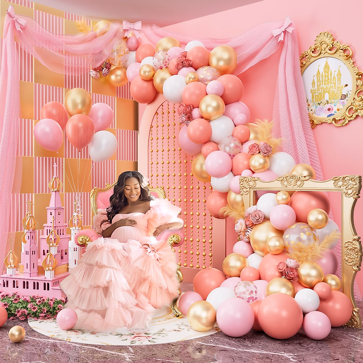 Fiesec Princess Baby Shower Decorations, A Little Princess Is On Her Way Baby Shower Backdrop Banner Balloon Tablecloth Cake Cupcake Topper Box Cutout Crown for Girls Baby Shower Gender Reveal