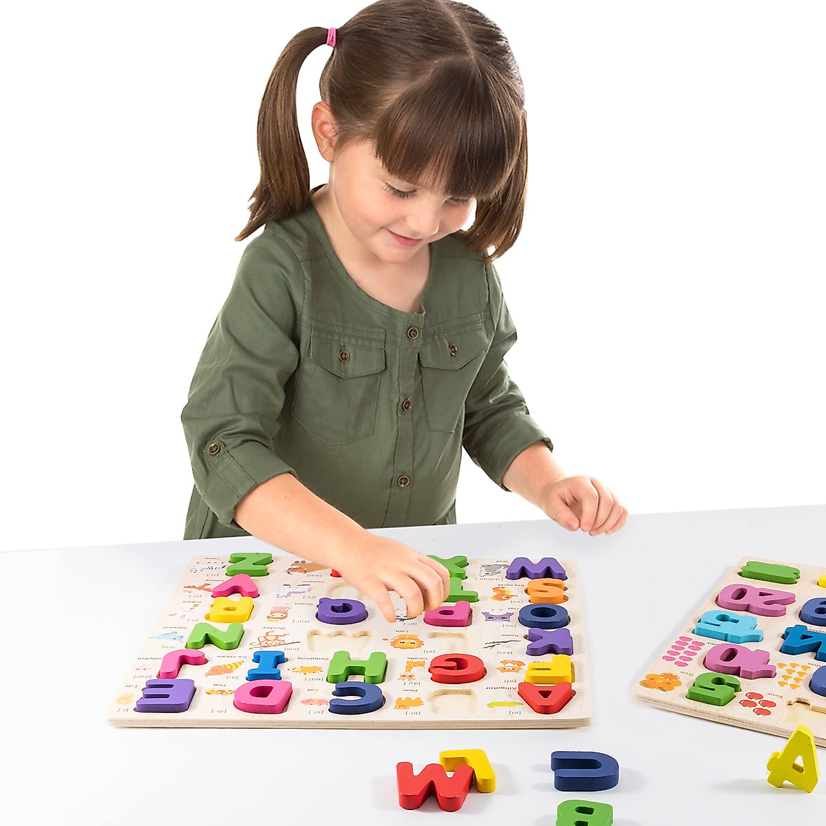 XJYQJD Wooden Alphabet Puzzle for Toddlers, 3 in 1 Lower Case Alphabet Letter Puzzles ABC Uppercase & Lowercase & Number Puzzle Set for Preschoolers Kids Ages 3-5 Alphabet Learning Educational Toy