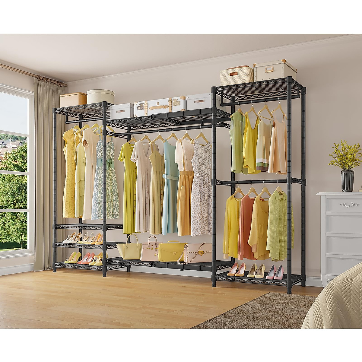 VIPEK X5 Expandable Clothes Rack, Large Freestanding Portable Closet Heavy Duty Clothing Rack for Hanging Clothes with 4 Hanging Rods & 8 Wire Shelves, Adjustable from 5.9 ft to 6.6 ft, Black