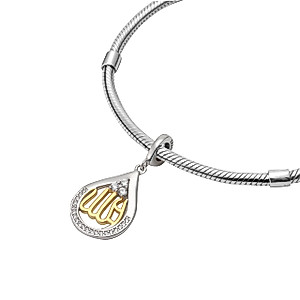 ALLAH Teardrop Islamic Calligraphy Muslim 925 Sterling Silver Charm Bead For Pandora & Similar Charm Bracelets or Necklaces