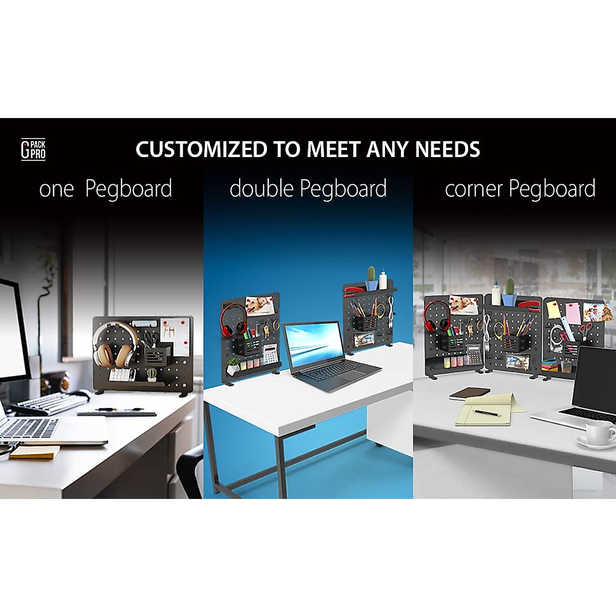 G-PACK PRO Clamp-on Desk Pegboard, Standing Desk Accessories for Office, Gaming Desk Organizer, Privacy Panel for Desk, Work Desk Organizer, 16.5 x 12.5-inch, S1 Black