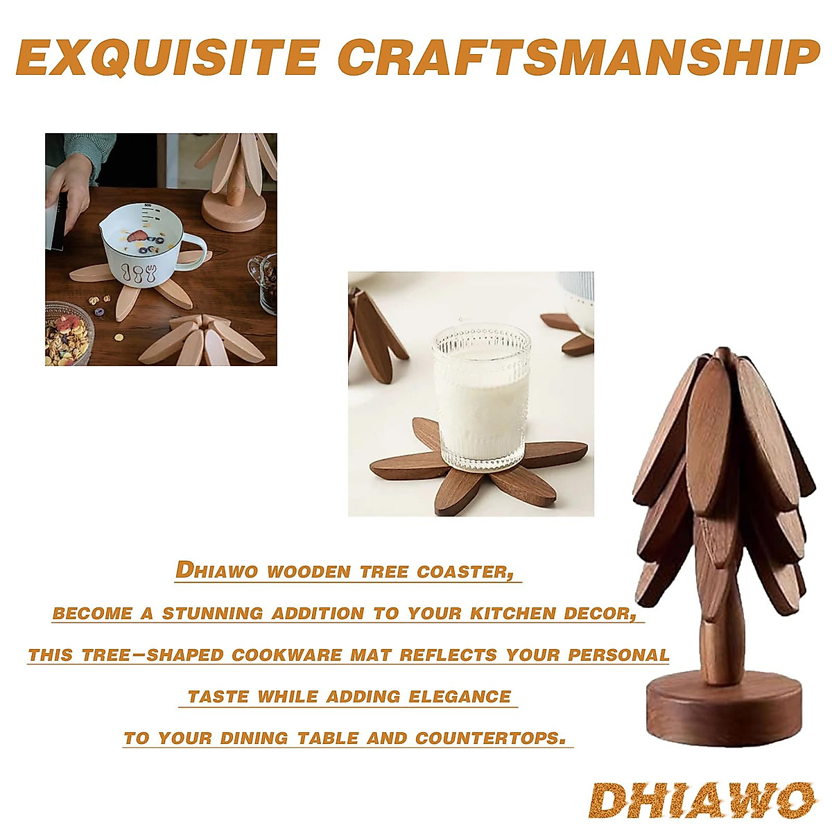 Dhiawo Wooden Tree Coaster, 2024 New Tree Coaster, Wooden Tree Coaster, Tree Shape Trivets Set, Wooden Trivets for Hot Dishes,Tree Shape Trivet Set Coaster for Teapot Hot Pots (A)