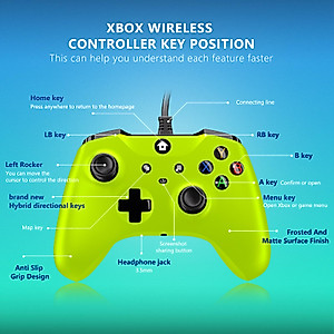 SZDILONG Wired Controller for Xbox One, Xbox Series X|S, PC Wired Controller with 5.9-Foot Cable and 3.5 mm Audio Jack, Green