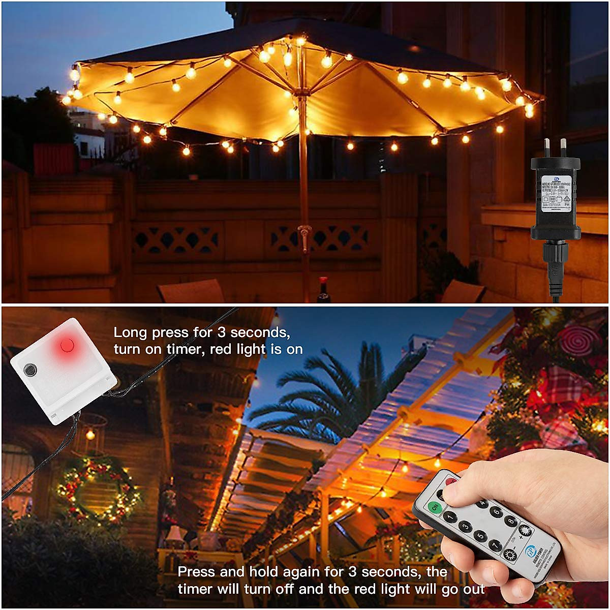 koopower G40 Outdoor String Lights 33.5Ft Globe Patio Lighting, 30 LED Bulbs 8 Mode Dimmable Waterproof Hanging Light with Remote Control for Patio Garden Backyard Balcony Party Home Christmas Decor