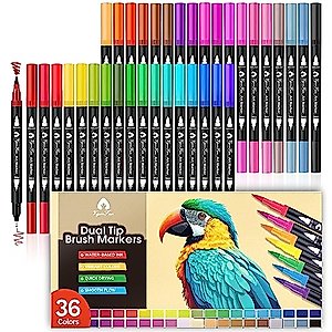 VigorFun Dual Brush Marker Pens, 36 Colored Markers, Fine Point and Brush Tip Art Markers for Kids Adult Coloring Books Journaling Drawing Calligraphy Planners Note Taking Art Supplies Kit