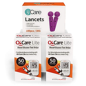 Oh’Care Lite Blood Sugar Testing Monitor – Glucose Test Strips and Lancets for for Blood Testing – Accurate and Affordable Diabetic Supplies (100 Strips + 100 Lancets)