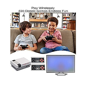 Generic Retro Wireless Video Game Console Classic Handheld Mini PC Game Player Built in 620 Games Dual Controller AV TV Game Machine for Kids,Children,Adult,Grey,18x14x7cm