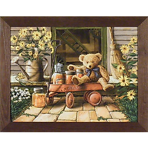 Special Delivery by Doug Knutson 22x28 Teddy Bear Honey Daisies Wagon Art Print Wall Décor Framed Picture