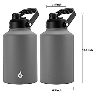 BJPKPK One Gallon(128oz) Insulated Water Bottle, Dishwasher Safe Stainless Steel Thermos, BPA Free Jug with Ergonomic Handle & Anti-slip Bottom, Large Water Bottle, Grey