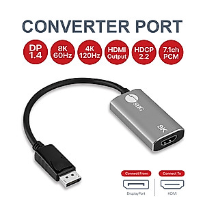 SIIG Active DisplayPort to HDMI Adapter 8K, DP 1.4 Video Input to HDMI Output, Unidirectional, Supports 8K 60Hz and 4K 120Hz with HDR and DSC, DP to HDMI Monitor Cable Adapter (CB-DP2611-S1)