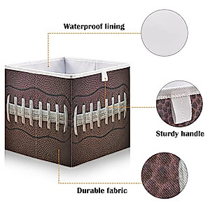 Ollabaky American Football Laces Cube Storage Bin, Foldable Fabric Storage Cube Basket Cloth Organizer Box with Handle for Closet Shelves Drawers, Nursery Storage Toy Bin - R