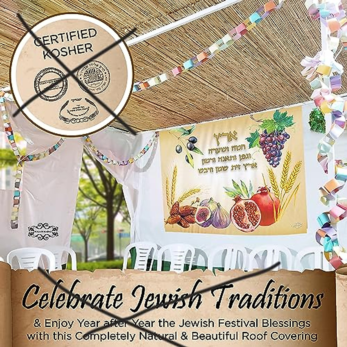 Sukkot Hadar- Kosher Reed Schach-Natural Reed Sukkha Mat, Highly Dense Whole Reed Peeled– Easy Assembly – 6x8-Feet