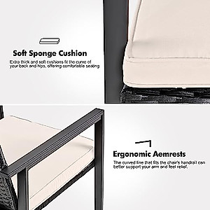 SUNLEI Outdoor 3-Piece Bistro Set Black Wicker Furniture-Two Chairs with Glass Coffee Table (Beige)