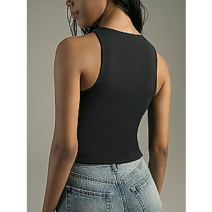 Colorfulkoala Women's Tank Tops Body Contour Sleeveless Crop Double Lined Yoga Shirts(L, Black)