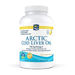 Nordic Naturals Arctic Cod Liver Oil, Lemon - 180 Soft Gels - 750 mg Total Omega-3s with EPA & DHA - Heart & Brain Health, Healthy Immunity, Overall Wellness - Non-GMO - 60 Servings