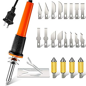22 Pieces Electric Hot Knife Cutter Tool Kit Include Heat Cutter Multipurpose Stencil Cutter, 16 Blades, 4 Blade Holders, Metal Stand Hot Carving Knife for Soft Thin Plastic Cloth Stencil