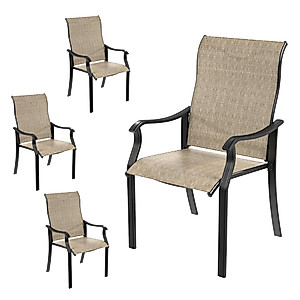 VONZOY Outdoor Patio Dining Chairs Set of 4, High Back Patio Chairs, All-Weather Textilene Outdoor Seating with Armrests for Lawn, Porch and Backyard (Brown)