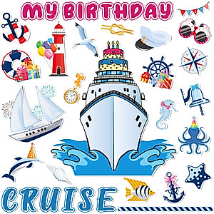 Lounsweer 24 Pcs Cruise Door Decorations Funny Cruise Door Magnet Magnetic Anchor Cruise Ship Decorations Fridge Magnet Decal for Cabin Door Stateroom Car Refrigerator (Birthday)