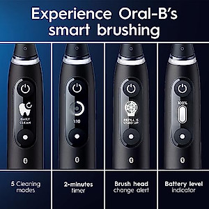 Oral-B iO Series 6 Rechargeable Electric Toothbrush with Visible Pressure Sensor to Protect Gums, 2 Minute Timer, 5 Cleaning Settings, 1 Replacement Toothbrush Head, and Travel Case, Black