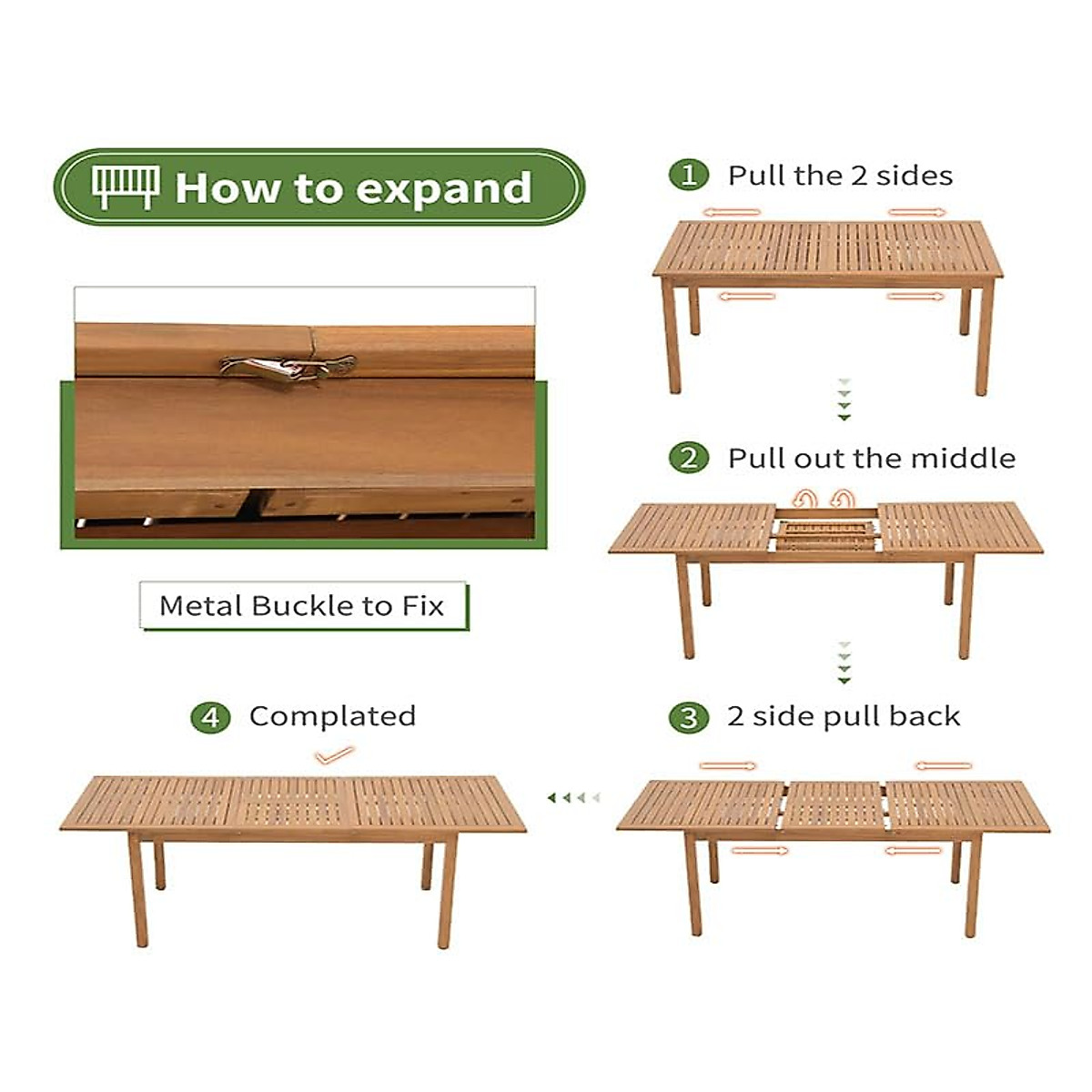 OC Orange-Casual 7 Piece Patio Dining Set, Outdoor Acacia Wood Furniture Set, Extendable Rectangular Table and 6 Folding Director Chairs w/Soft Padding, FSC Certified, for Backyard,Dark Grey