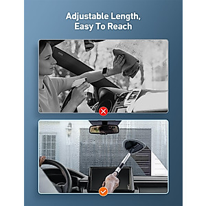 AstroAI Windshield Cleaner, Car Windshield Cleaning Tool Inside with 4 Reusable and Washable Microfiber Pads and Extendable Handle Auto Glass Wiper Kit, Gray