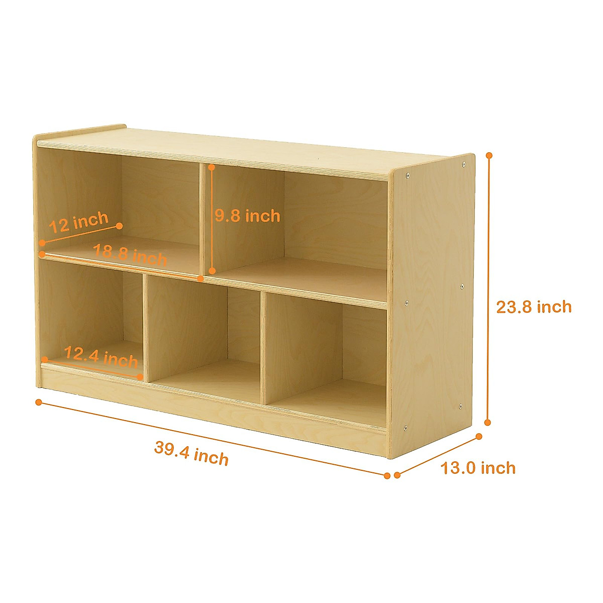 kidi house Kids Bookshelf and Toy Storage Shelf, Wooden Montessori Bookshelf, 2-Tier Toy Shelf with 5 Cubby, Classroom Furniture, Birch Children Bookcase, Book Shelf for Kids Room, Nursery, Playroom