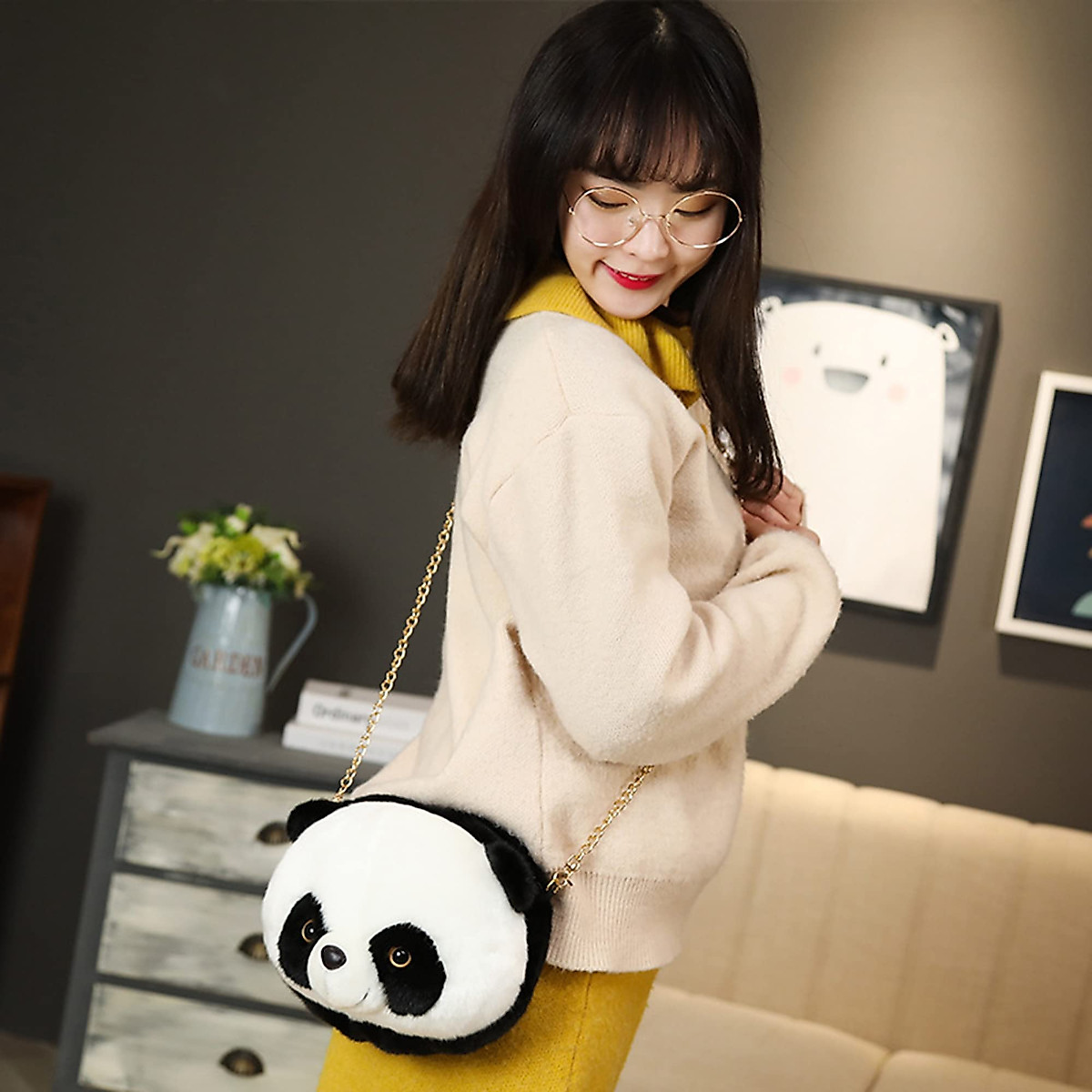 Panda Purse, Panda Shoulder Bag Plush, Stuffed Plush Bag Panda Backpack Plush, Travel Satchel Wallet Cosmetic Storage Bag for Girls Gift (Panda)