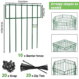 YALINKA 10Pcs Green Decorative Garden No Dig Fence, Rustproof Metal Wire Fencing Border Animal Barrier for Dog Pet Rabbits, Fencing Flower Edging for Yard Landscape Patio Outdoor Decor, T Shape