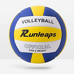 Runleaps Volleyball, Waterproof Indoor Outdoor Volleyball for Beach Game Gym Training, Official Size 5 (Blue-Yellow-White)