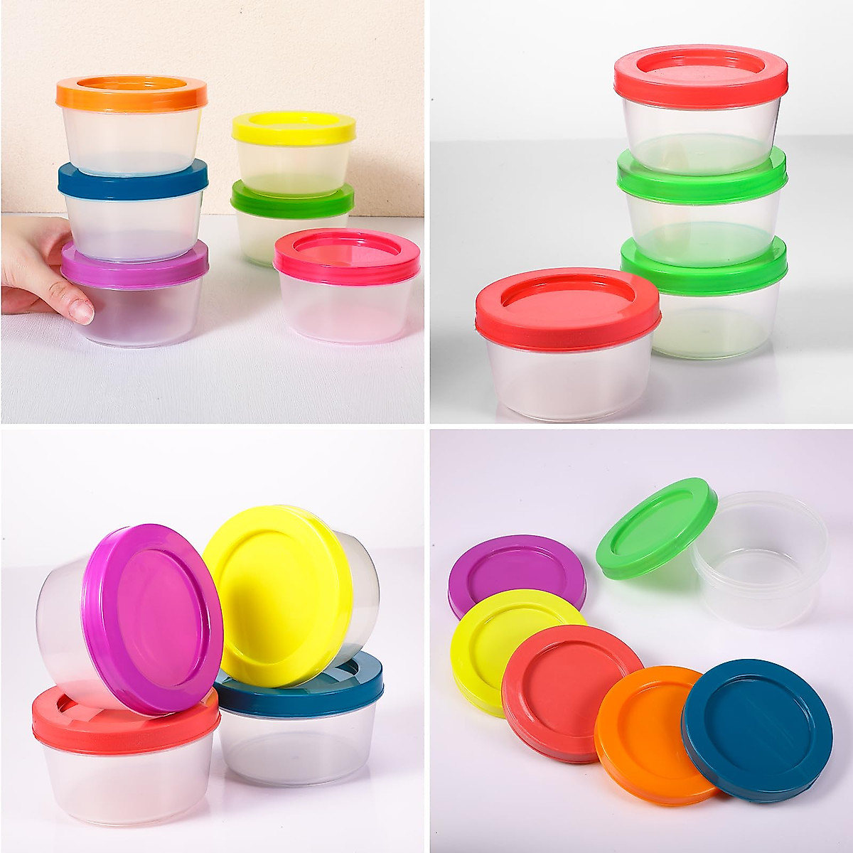 Tanlade 48 Pcs Snack Containers 7 Oz Small Plastic Food Containers with Lids Reusable Freezer Storage Jars Lunch Box, Microwave, Dishwasher and Freezer Safe